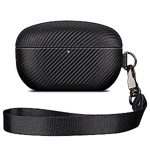 LOPIE Case Compatible with WF-1000XM5, Carbon Fiber Style Vegan Leather Case Designed for Sony Earbuds WF1000XM5 Case Cover (2023), Protective Cover with Lanyard for Women/Men- Black