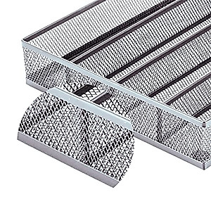 titivate Kitchen Cutlery Tray, Silverware Tray for Drawer with 5 Compartments Storage, Utensil Drawer Organizer Mesh Flatware Silverware Holder for Forks/Knives/Spoons (Silver)