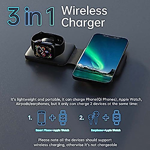 DREU Magnetic Foldable Charging Pad Portable Wireless Chargers 3 in 1, Fast Wireless Charging Station Compatible with QI Phones, iPhone 14/13/12/SE/11/XS/8, Samsung, AirPods Pro, Ap-ple Watches