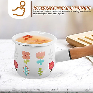 MAGICLULU Enamel Milk Pan, Mini Butter Warmer Milk Pot Enameled Saucepan Small Enamelware with Wooden Handle for Heating Milk Melting Butter Boiling Water