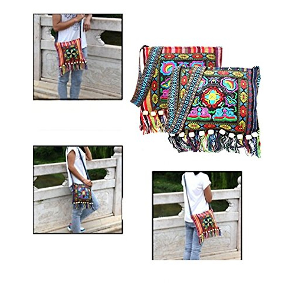 Fringe Tassel Shoulder Messenger Bag Women Hobo Shoulder Bags Crossbody Tote Handbag (10x11 Inches, Blue)