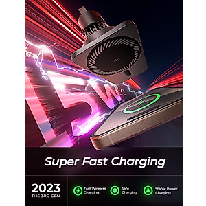 LISEN for Magsafe Car Mount Charger iPhone 15,15W Wireless Car Charger Mount,Magnetic Air Vent Car Phone Holder,with Fast Car Charger and Cable for iPhone 15/Pro/Plus/Pro Max/iPhone 14/13/12 Series