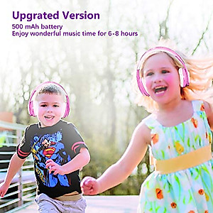 Kids Wireless Bluetooth headphones Volume Limited 85db Stereo Sound Over-Ear Foldable Lightweight Children headphones with Mic SD Card Slot up to 6-8 hours play time for Boys Girls Adults (Pink)