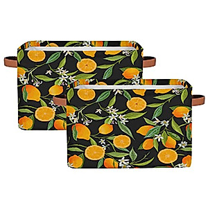 Funky Qiu Tropical Lemon Flower Storage Basket Cube Large Toys Storage Box Bin with Handle Collapsible Closet Shelf Cloth Organizer for Nursery Bedroom,15x11x9.5 in,1 Pack