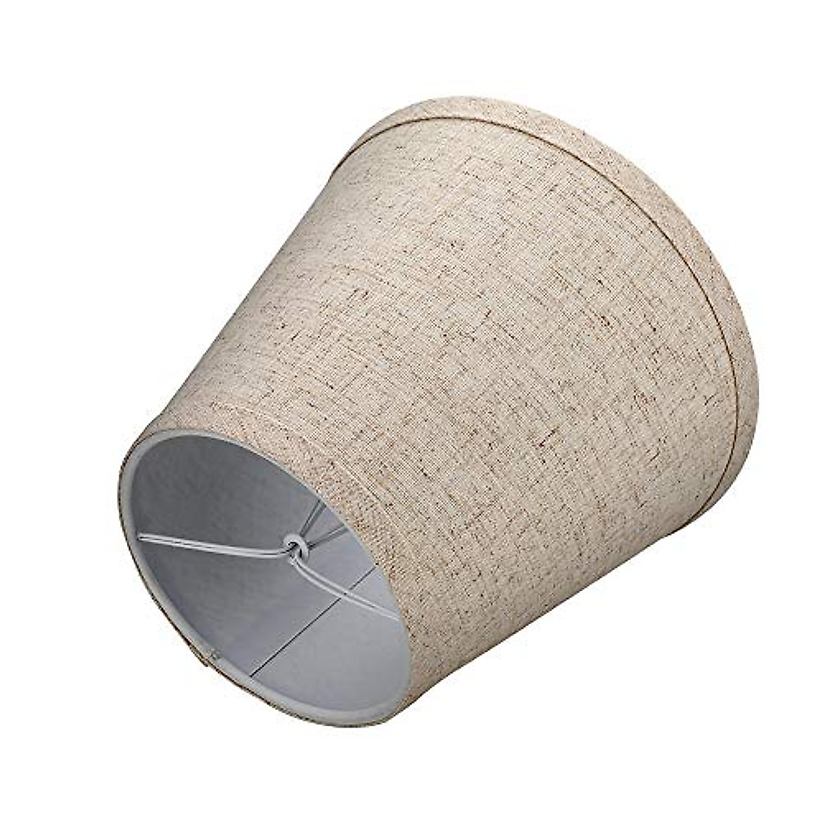 Double Small Lamp Shade Clip On Bulb Set of 2 for Candelabra Bulbs, ALUCSET Barrel Fabric Lampshade for Table Chandelier Wall Lamp 5x8x7 Inch 2Pcs (White/Brown)