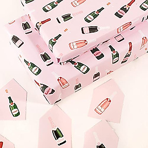 CENTRAL 23 - Pink Wrapping Paper - For Wedding - Champagne Print - Celebration Gift Wrap - 6 Sheets - Birthday New Baby, Bride and Groom - For Anniversary or Valentines Day Gifts