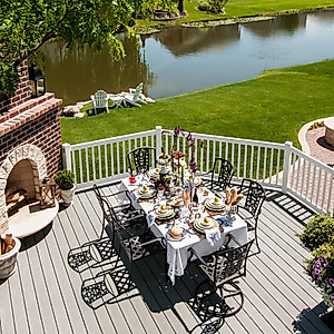 PHI VILLA 6-Person Outdoor Metal Steel Slat Dining Rectangle Table with Adjustable Umbrella Hole, Weather-Resistant for Patio Outdoor Use, Black