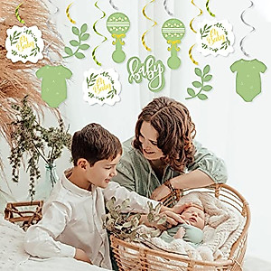 20Pcs Greenery Baby Shower Hanging Swirls Decorations, Sage Green Oh Baby Ceiling Hanging Streamers for Neutral Jungle Woodland Gender Reveal Sage Wedding Bridal Shower Birthday Safari Party Supplies