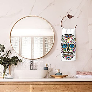 VunKo Sugar Skull Kitchen Dish Towel Soft Highly Absorbent Dia de Muertos Hand Towel Home Decorative Multipurpose for Bathroom Hotel Gym and Spa 15.7 x 27.5 Inches White