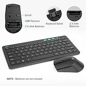 Rii RKM709 2.4 Gigahertz Ultra-Slim Wireless Keyboard and Mouse Combo, Multimedia Office Keyboard for PC, Laptop and Desktop,Business Office(Black)