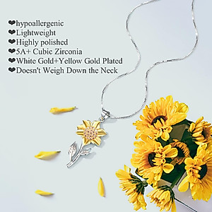 YZSFMZGE 925 Sterling Silver Sunflower Necklace Yellow Gold Plated CZ Flower Pendant with Jewelry Gift Box for Women