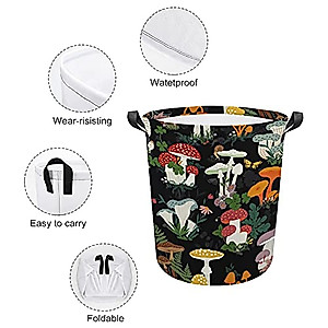 RENJUNDUN Laundry Basket Mushroom Garden Foldable Laundry Hamper with Handles Collapsible Laundry Bucket for Toy Clothes Book, 17.3In H x 16.5InD