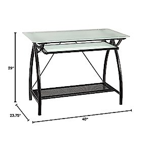 OSP Designs OSP Designs Newport Computer Desk with Frosted Tempered Glass Top, Pullout Keyboard Tray, and Black Powder Coated Steel Frame