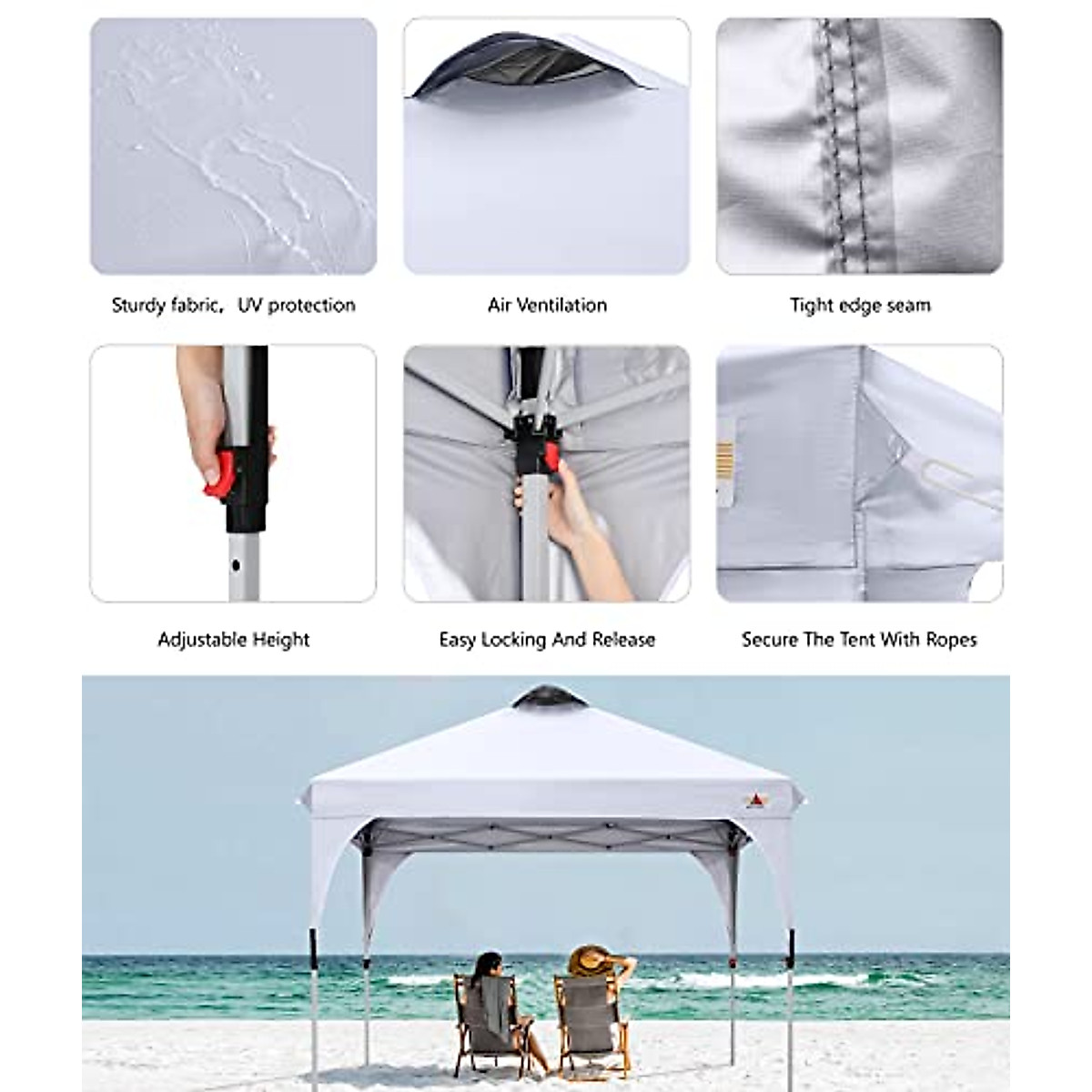 ABCCANOPY Outdoor Pop up Canopy Tent 8x8 Camping Sun Shelter-Series,White