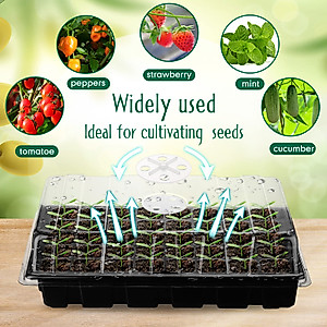 10 Pcs Seed Starter Tray 40 Cells Seed Starter Kit with Humidity Dome and Base Propagation Tray Plant Germination Greenhouse Mini Propagator Station for Seeds Growing, Total 400 Cells(Black,10 Pcs)