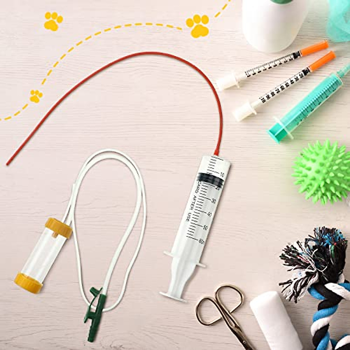 9 Pieces Puppy Feeding Tube Kit Includes 8 FR Red Rubber Kitten Feeding Tubes 10 ml Clear Feeding Tube Syringes Bulb Syringe Feeding Tools for Small Animals Pet Supplies Feeding Measuring Watering