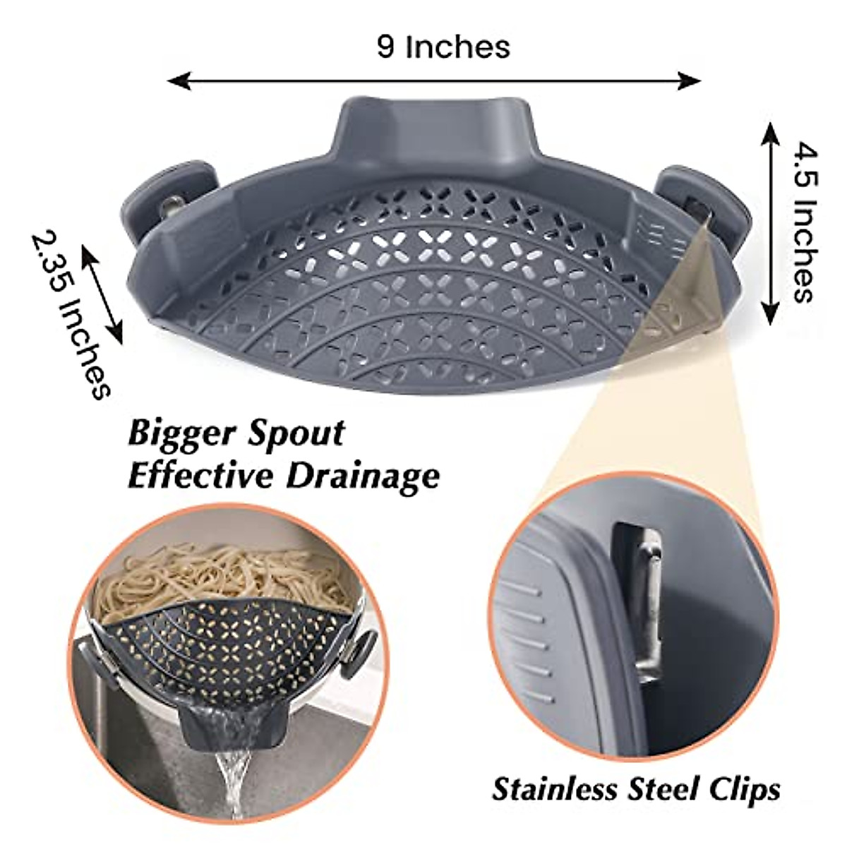Pasta Strainer - Kitchen Gadgets Strainers and Colanders Silicone Strainer Clip on Strainer for pots Kitchen Strainer for Meat Vegetables Fruit