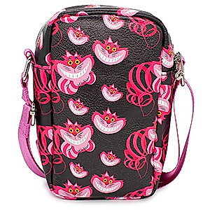 Buckle Down Disney Bag, Cross Body, Alice in Wonderland Cheshire Cat Pose and Face, Black, Vegan Leather