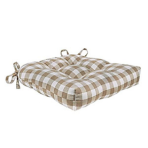 GoodGram Gingham Plaid Buffalo Checkered Premium Plush Country Farmhouse Chair Cushion Pads with Tear Proof Ties - Assorted Colors (8, Linen)