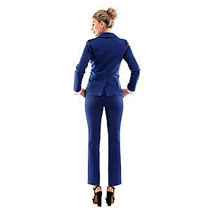 Marycrafts Women's 2 Buttons Business Blazer Pant Suit Set for Work 12 Navy