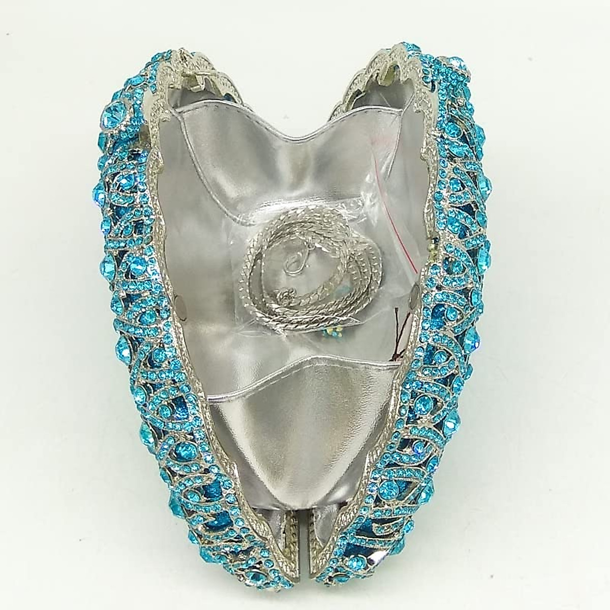 Boutique De FGG Peacock Crystal Clutch Bag Women Formal Evening Handbags Bridal Wedding Rhinestone Clutch Purse Party Bag, Mini, Light Blue