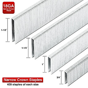 SHALL 3600 Counts 18 Gauge Narrow Crown Staples & Brad Nails, Heavy Duty Galvanized 1/4" Narrow Crown Staples (3/4" 1" 1-1/4" 1-1/2"), Brad Nails (1" 2"), for Pneumatic, Electric Stapler/Brad Nailer