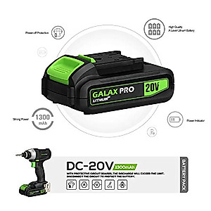 GALAX PRO Impact Driver 20 V Lithium Ion 1/4" Hex Cordless Driver with LED Work Light, 6 Pieces Screwdriver Bits, Variable Speed (0-2800 RPM)- 1.3 Ah Battery and Charger Included