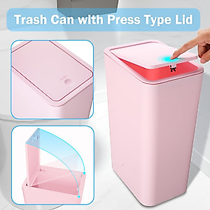 SHPMXUPW 3 Pack Bathroom Small Trash Can with Lid,10L / 2.6 Gallon Slim Garbage Bin Wastebasket with Pop-Up Lid for Bedroom, Office, Kitchen, Craft Room, Fits Under Desk/Cabinet/Sink