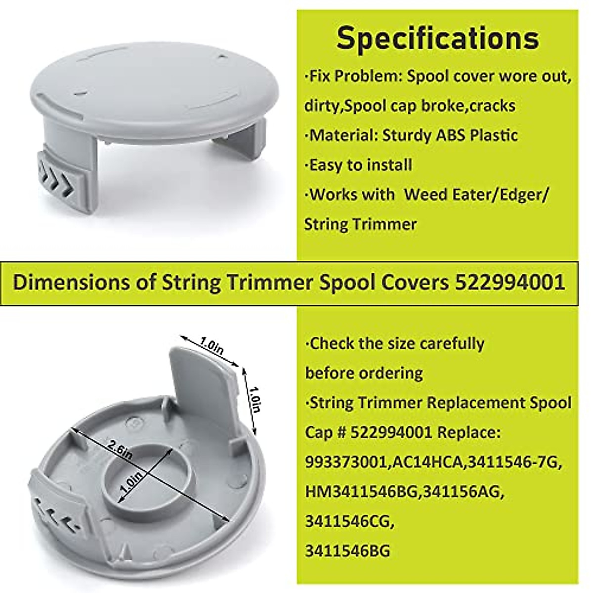 0.065" Spool Replacement fit for Ryobi AC14RL3A with 522994001 Weed Eater Spool Cap Cover fit for Ryobi One 18V, 24V, 40V Cordless Trimmers(9 Spool + 2 Cap)