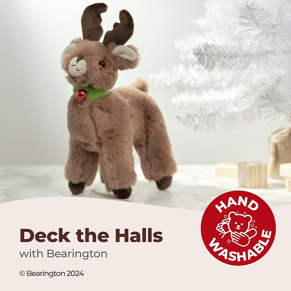 Bearington Jolly Reindeer Stuffed Animal, 6 Inch Christmas Stuffed Reindeer Plush, Ideal Small Christmas Stuffed Animals Gift for Toddlers, Kids & Teens