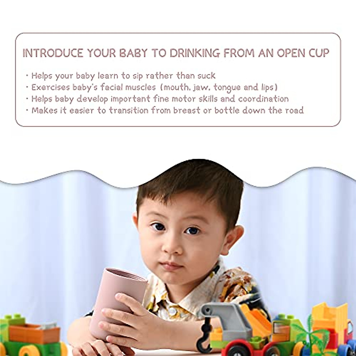 JOYIT Silicone Baby Open Cup with Straw, Baby Toddlers Open Cup 6 oz, Training and Learning Tumbler Cup (Princess-Beige)