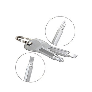 2 Set(4PCS) Portable Multifunction Key Chain Screwdriver Mini Key Shape Travel Kits Outdoor EDC Screwdriver Tool with Key Ring(Color: Black Silver)