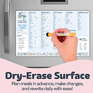 Baby First Food Tracker, Magnetic Meal Planner, Fridge Grocery Shopping List Chart (3 in 1) - Dry, Erase Menu Planner, Strong Stickiness on Refrigerator - 11.6”x8.2”, Gray- Baby's Led Weaning Supplies