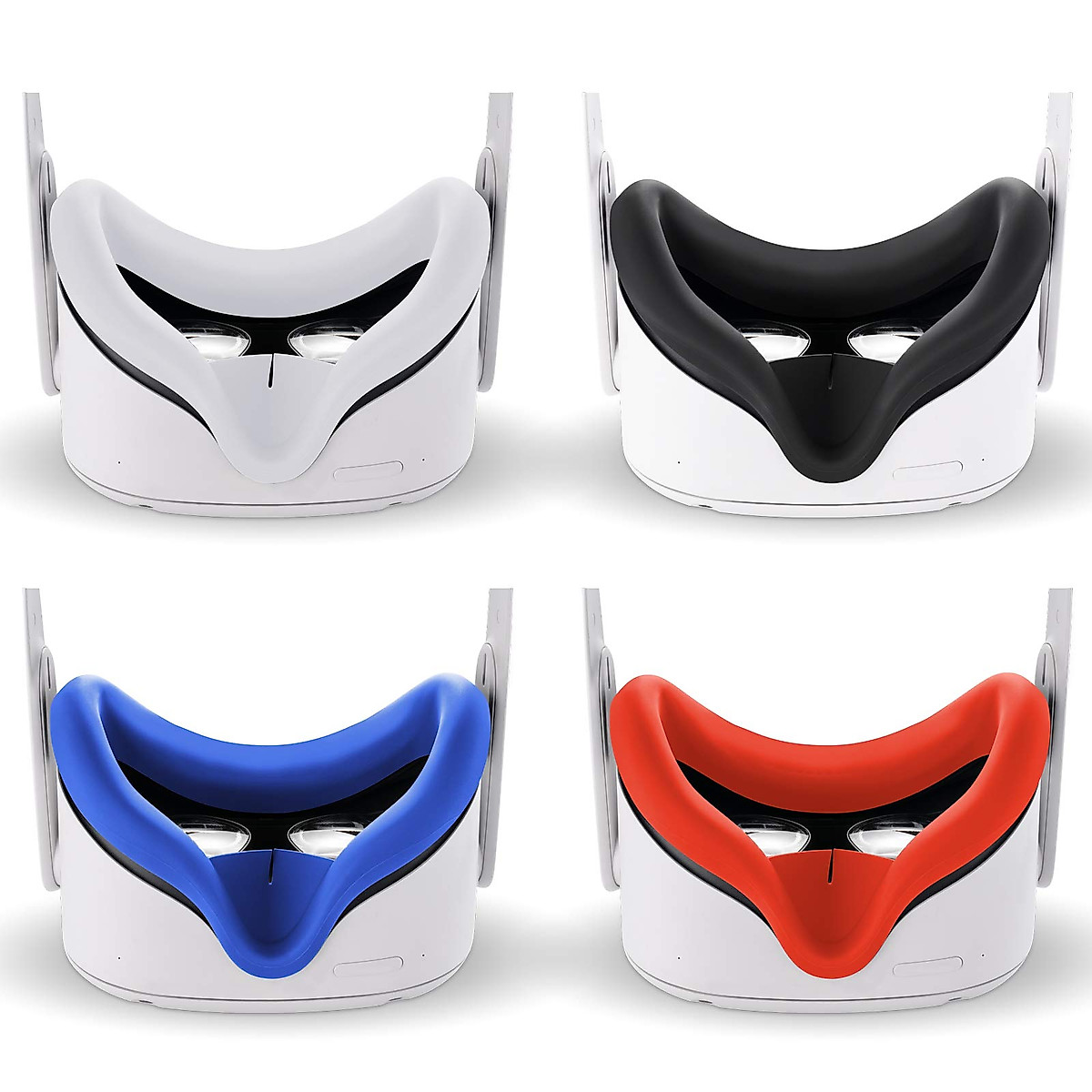 10PCS Set VR Silicone Face Cover Compatible with Oculus Quest 2 Accessories, Sweat-Proof Lightproof Non-Slip Washable Replacement (Blue/Black/Red/White),Len Protector,Disposable Eye Cover