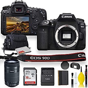 Canon EOS 90D DSLR Camera with Canon EF-S 55-250mm f/4-5.6 is STM Lens, Soft Padded Case, Memory Card, and More (Renewed)