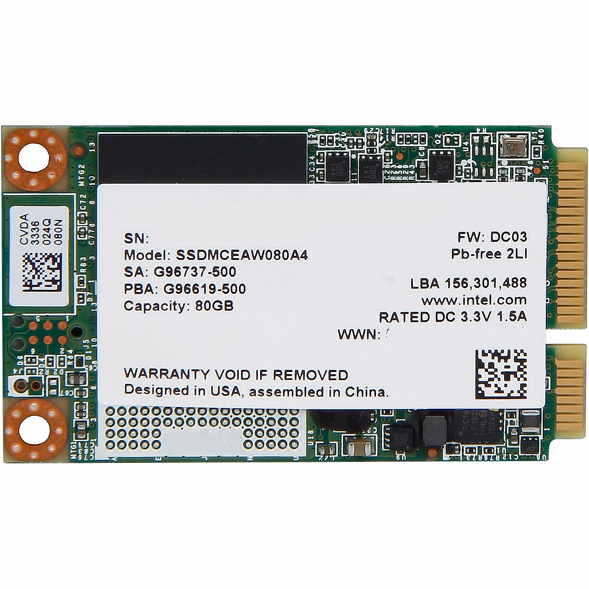 Intel SSDMCEAW080A401 530 Series 80GB mSATA SSD