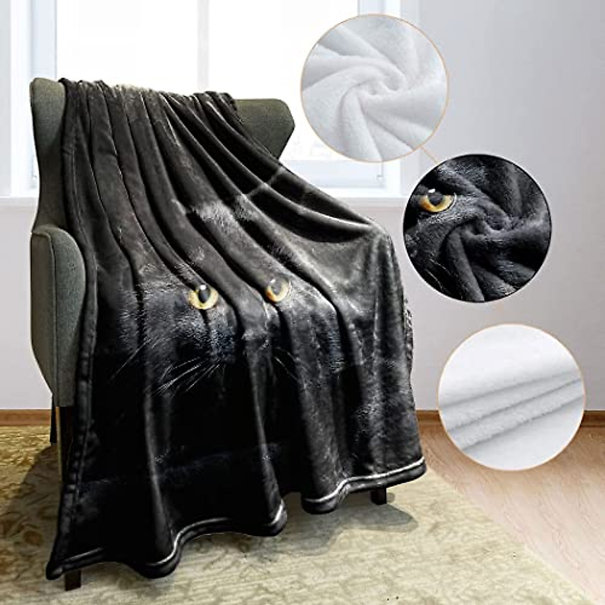 HommomH 50"x60" Blanket Soft Fluffy Flannel Fleece Throw Black Cat