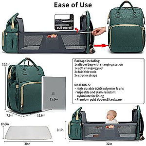 Diaper Bag Backpack - Large Travel Diaper Bags for Baby Girl & Boy - Portable Changing Pad, Stroller Straps, Insulated Pockets - Waterproof - Baby Shower Gifts - 16.5x9.4x14", 30L Capacity, Green