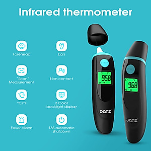 Forehead Thermometer for Adults, 4 in 1 Ear Thermometer for Kids, No Touch Baby Thermometer, Digital Thermometer with Fever Alarm and Object Measurement - Fast, Reliable and Accurate (Black)