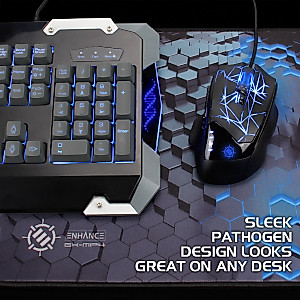 Enhance GX-K2 Gaming Keyboard with 104 Hybrid Mechanical Feel Keys, LED Backlit, & Braided Cable - 3 Color Selection, Multimedia Shortcuts, & Plug & Play USB Connection - PATHOGEN Series
