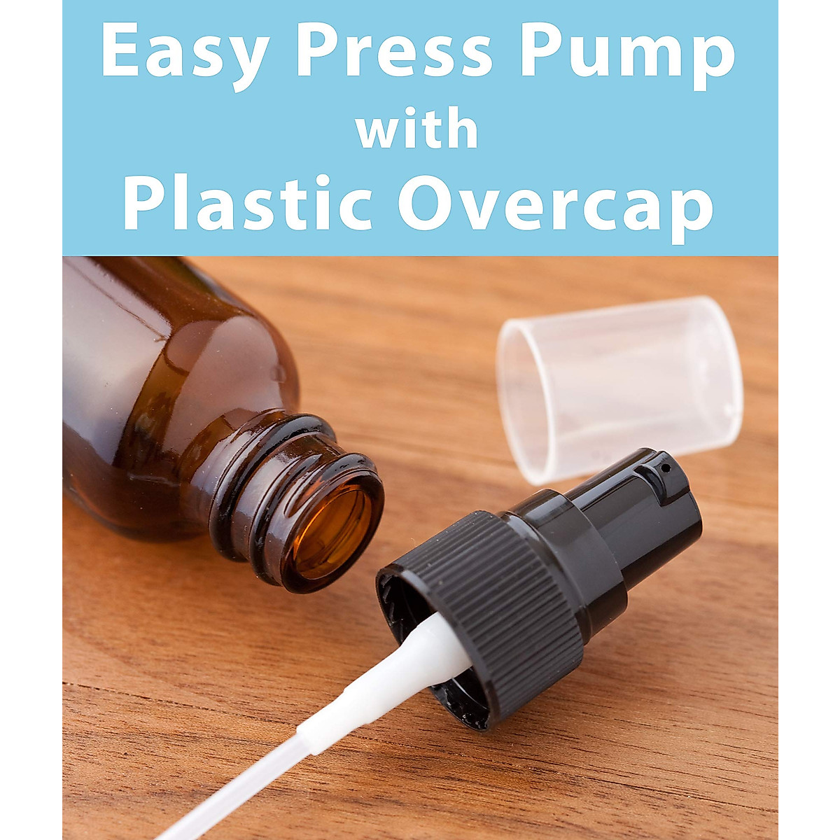 JUVITUS 2 oz Amber Glass Boston Round Black Treatment Pump Bottle (8 pack) + Funnel