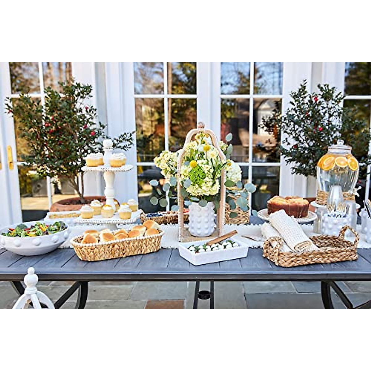 Mud Pie White Beaded Tiered Server, 20" x 13"