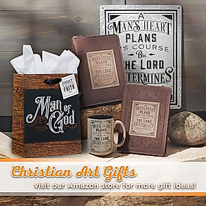 Christian Art Gifts Medium Portrait Scripture Gift Bag, Tag & Wrapping Tissue Paper Set for Men: Man of God, Matted, Satin Handles, Black/Brown/Silver