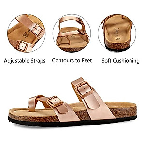 Real Fancy Women's Cork Footbed Sandals with Adjustable Crisscrossing Straps - Slip on Slide Sandals for Women/Ladies, Low Heel Arch Support (Gold,9)