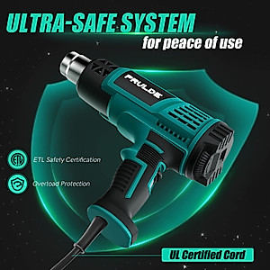 PRULDE Heat Gun - Variable Temperature Settings, Hot Air Gun with 6.56Ft UL Cord for Vinyl Wrap, Crafts, Shrink Tubing/Wrapping, Wire Connectors, Paint Removal HG0240-US