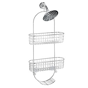 mDesign Steel Metal Curved Bathroom/Shower Caddy, Hanging Storage Organizer for Shampoo and Conditioner Bottles - 2-Tier Rack with Baskets - Holder for Soap, Body Wash, Concerto Collection, Chrome