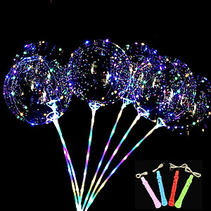 20 Inch 10 PCS 3 Modes Flashing Handles LED Light Up BoBo Balloons Colorful with Sticks, 10 PCS Transparent Balloons for Helium,for Christmas Birthday Party,Indoor Outdoor Decorations,Graduation