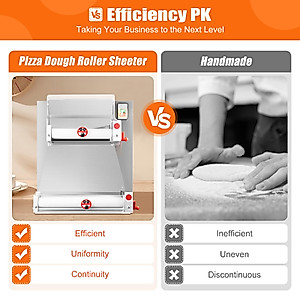 Pizza Dough Roller Sheeter,3-15 Inch Automatic Commercial Pizza Press,390W High Efficiency Electric Dough Roller,Stainless Steel Adjustable Thickness Dough Machine for Pizza Pasta Maker Equipment