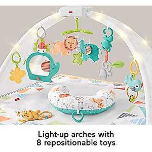 Fisher-Price Safari Music & Lights Gym Tummy Time Playmat with Take-Along Toys for Newborns from Birth and Older