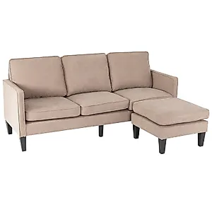 PayLessHere Futon Sofa Couch L Shaped Couch Convertible Sectional Sofa Small Sofa Fabric Sofa for Small Living Room, Apartment and Small Space,Tan